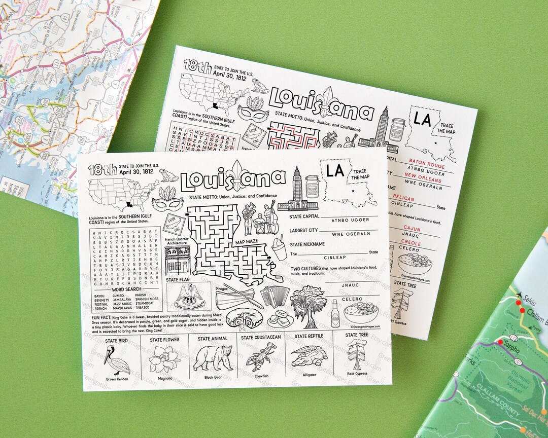 PRINTABLE Louisiana Activity Page - Instant Download PDF Kids Game. LA ...