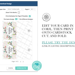 Christmas Card: PRINTABLE, Editable Note Card, Personalize in Corjl ...