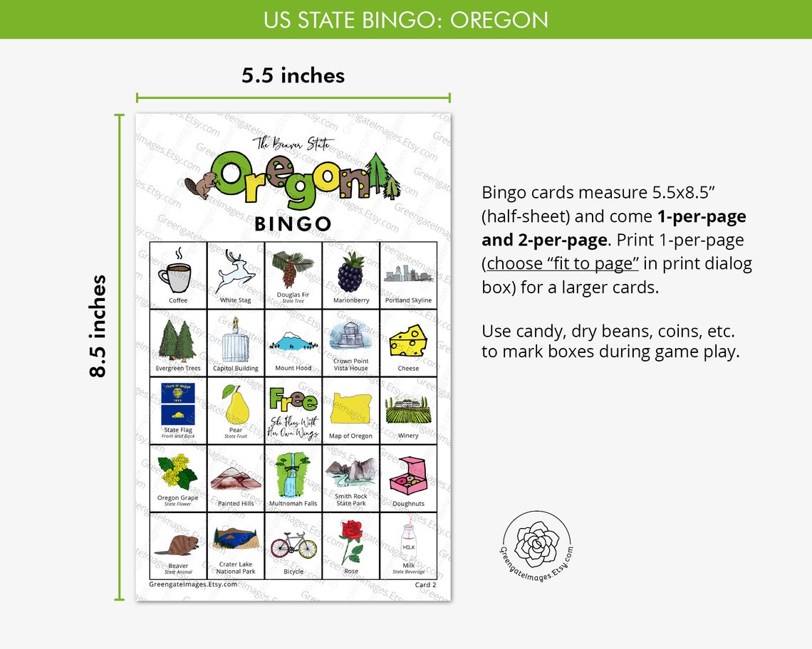 Oregon Bingo Cards: Printable Bingo Cards 50 Cards Senior - Etsy