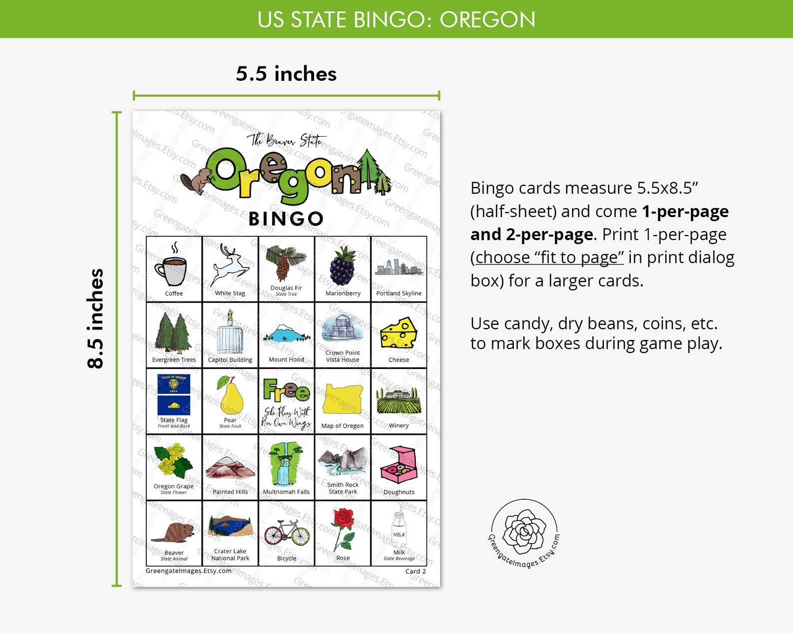 Oregon Bingo Cards: Printable Bingo Cards 50 Cards Senior - Etsy