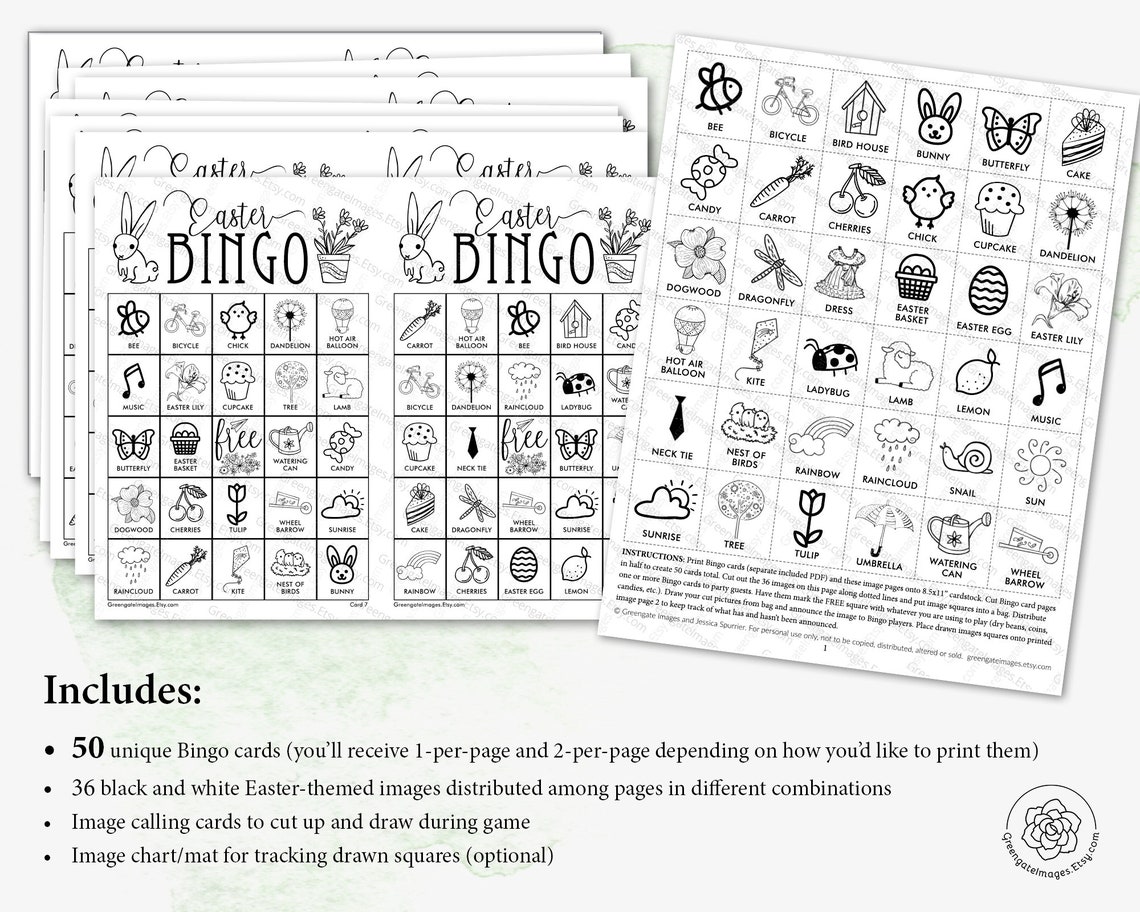 Easter Bingo Cards: Printable Bingo Cards Black and White 50 | Etsy