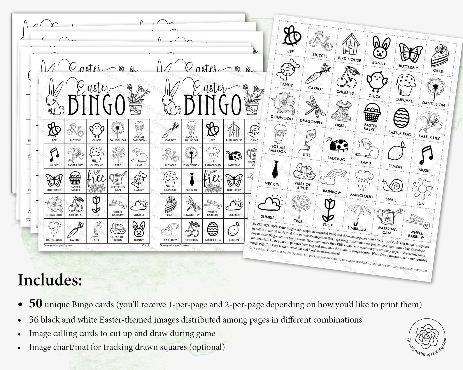 Easter Bingo Cards: Printable Bingo Cards Black and White 50 | Etsy