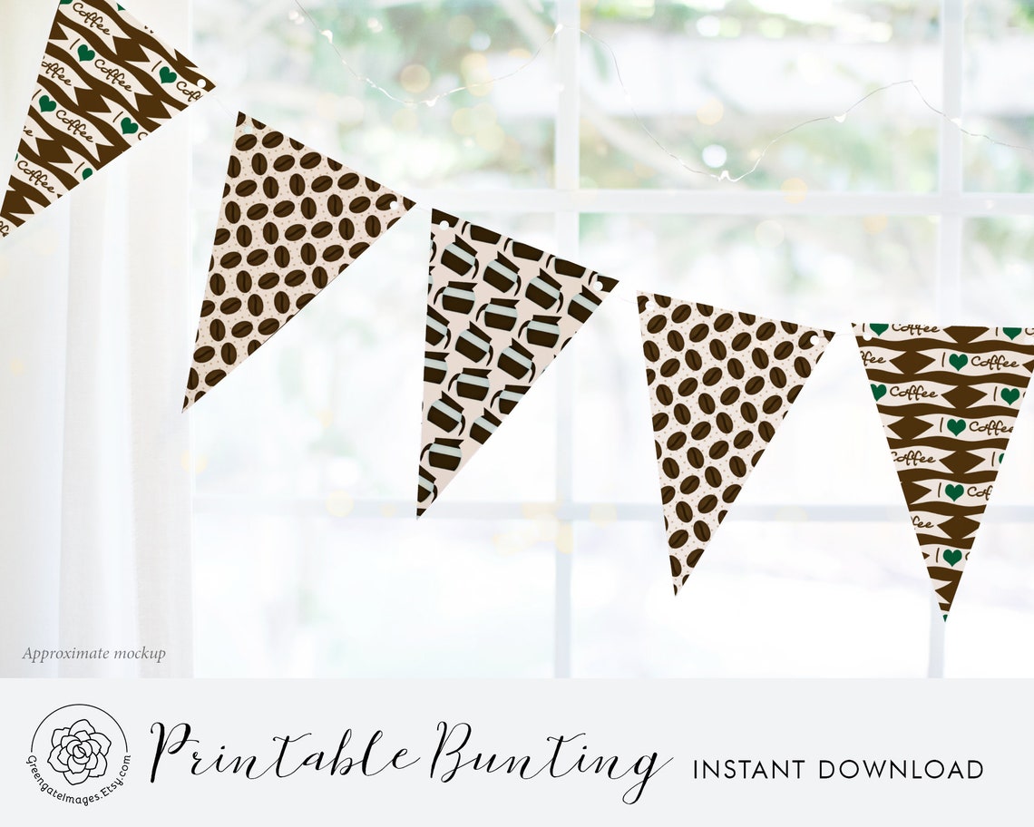 Coffee Bunting PRINTABLE coffee-themed banner flags w coffee | Etsy