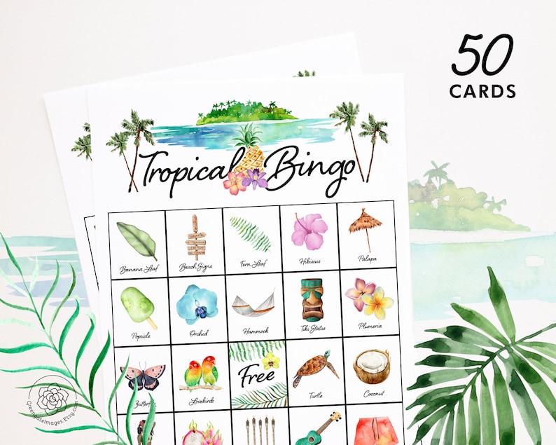 Tropical Bingo: PRINTABLE 50 Cards, Bingo Pdf Game, Party Game Ideas ...
