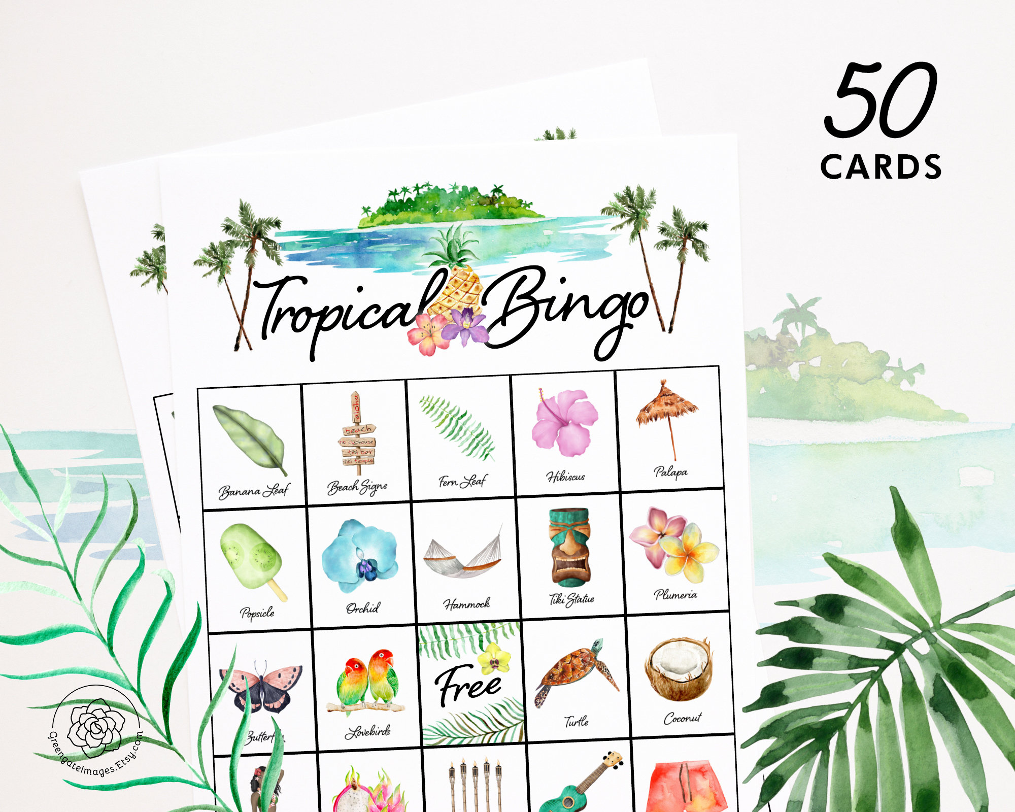 Tropical Bingo: PRINTABLE 50 Cards, Bingo Pdf Game, Party Game Ideas ...