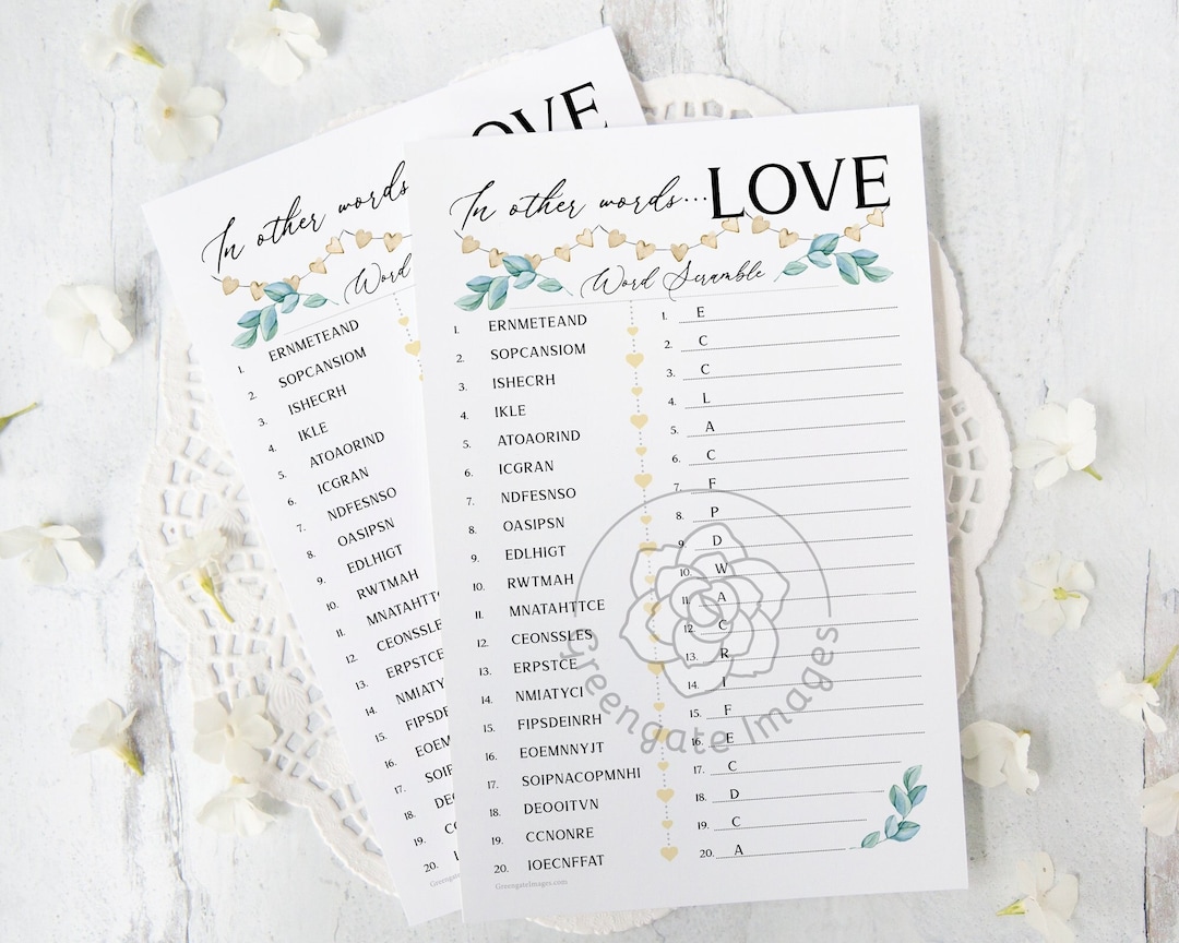 Wedding/bridal Word Scramble Game PRINTABLE Digital Download PDF. Love ...