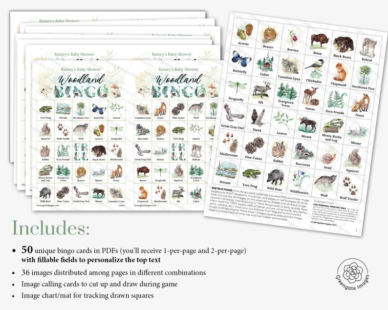 Woodland/forest Bingo 50 PRINTABLE Unique Cards Game Idea - Etsy