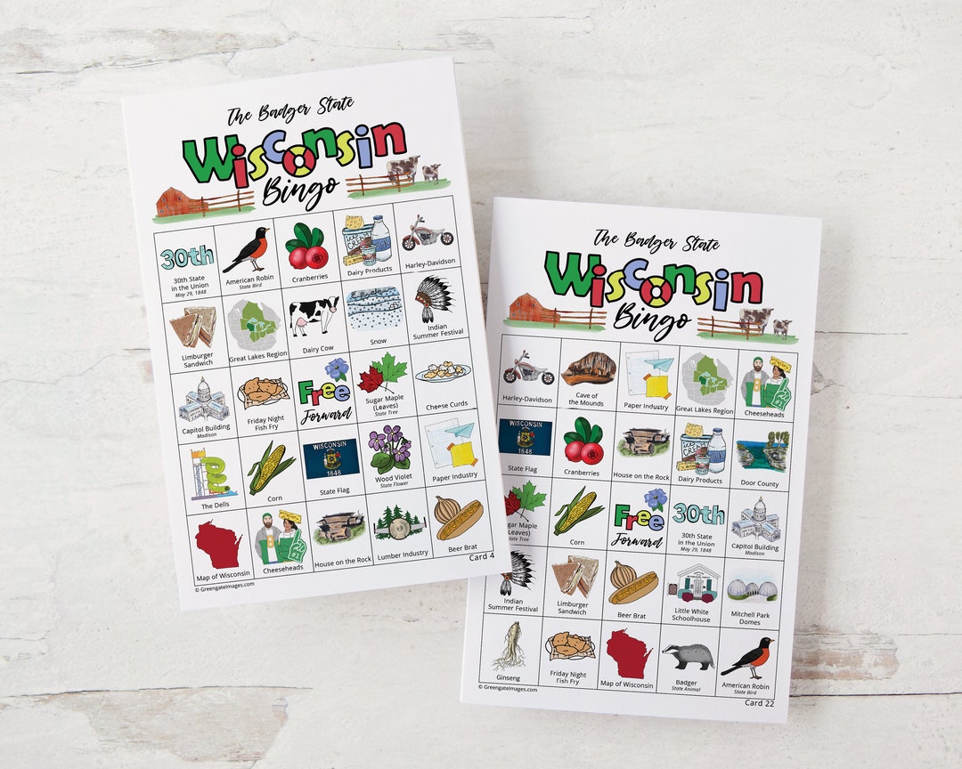 Wisconsin Bingo Cards - 50 PRINTABLE Unique Cards Download Instantly ...