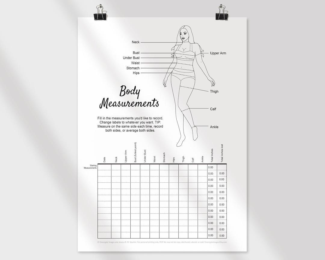 Body Measurement Tracker - Printable, Editable PDF. Two Versions: One ...
