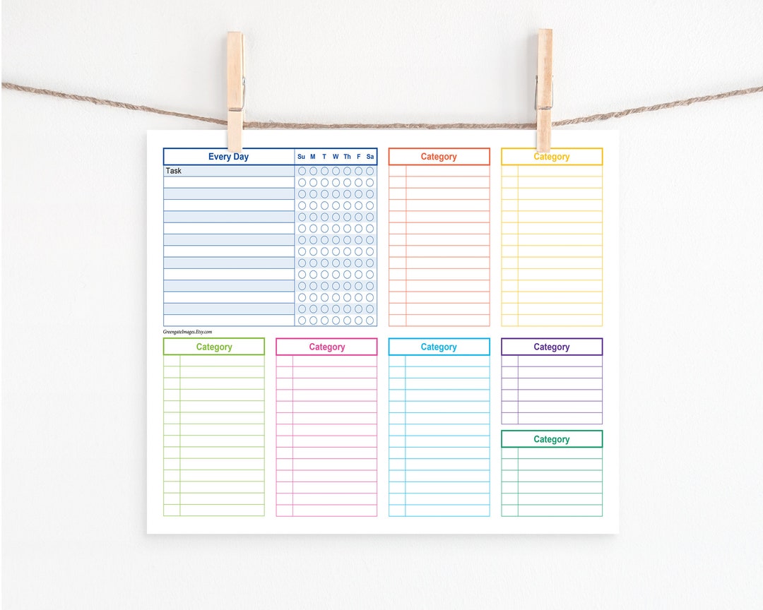 Printable Task List - Editable List Page, Color and Black White Version ...