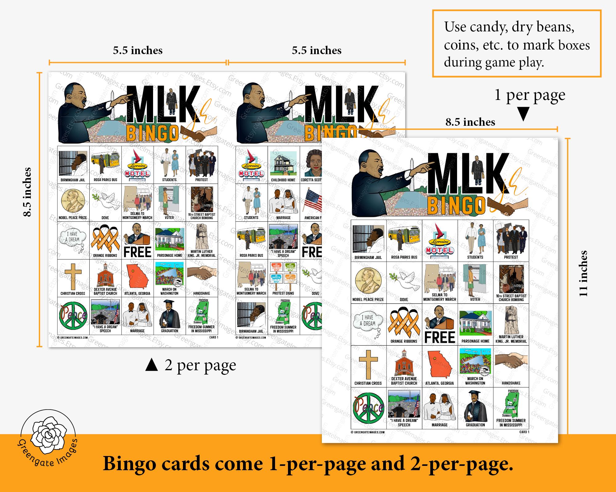 MLK Bingo - 50 PRINTABLE Unique Cards. Instant Digital Download PDF ...