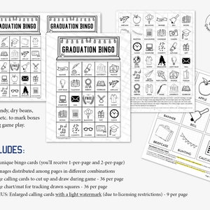 Graduation Bingo Cards: Printable Bingo Cards, Black and White, 50 ...