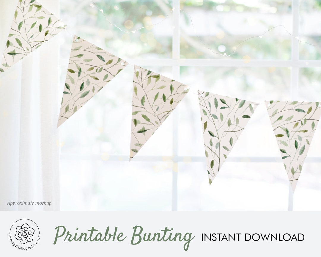 Leaves Bunting - Printable Bunting Flags - Watercolor Leaves, Greenery ...