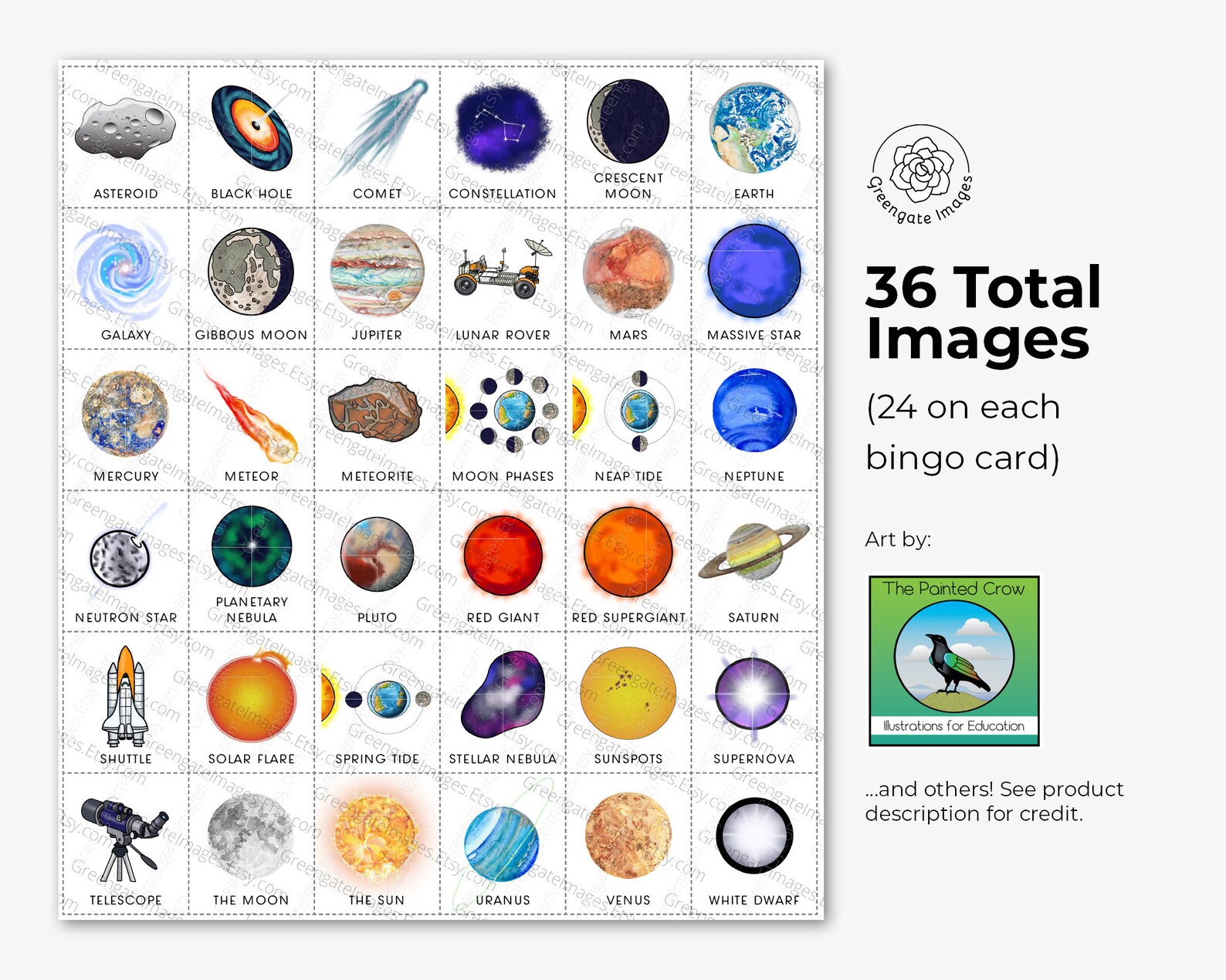 Astronomy Bingo Cards: Printable Bingo Cards, 50 Cards, Kids Game ...