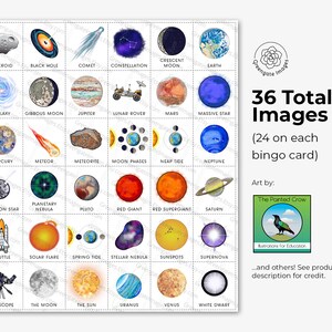 Astronomy Bingo Cards: Printable Bingo Cards, 50 Cards, Kids Game ...