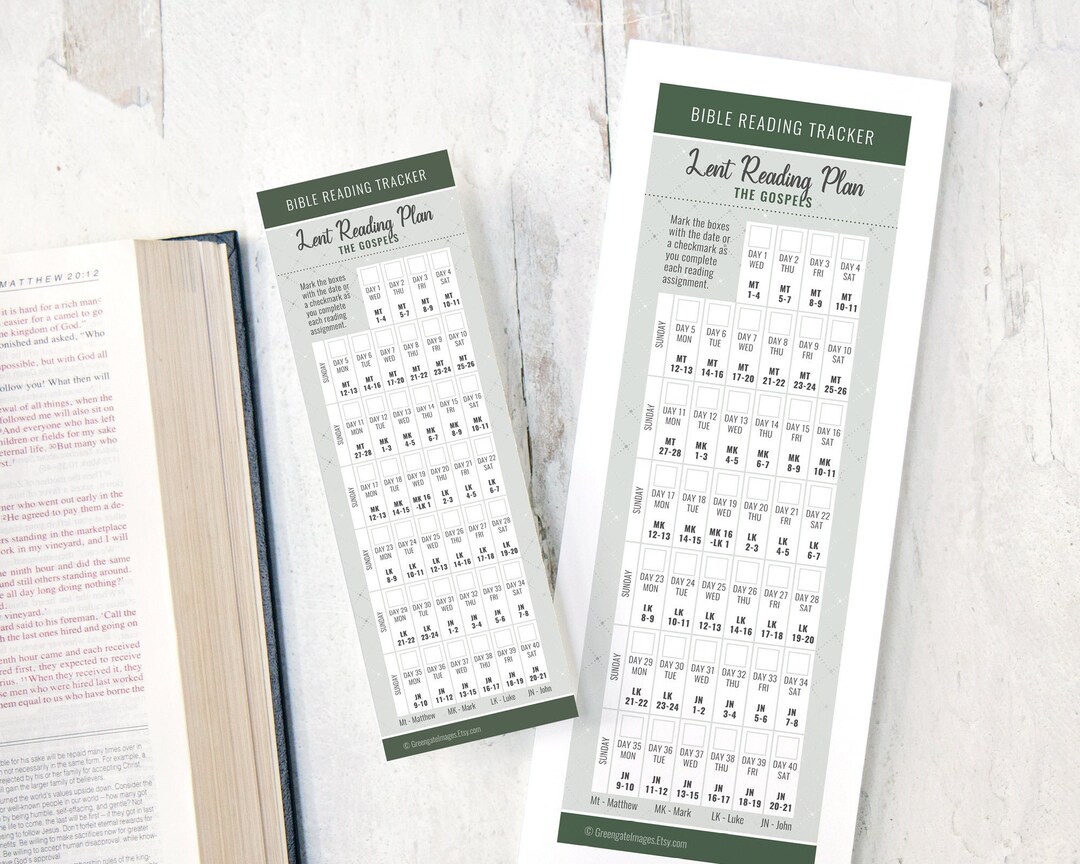 Lent Bookmark Bible Tracker - Printable Bookmark, Lenten Reading Plan ...