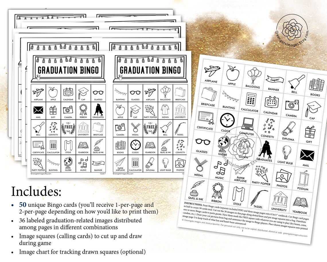 Graduation Bingo Cards: Printable Bingo Cards Black and - Etsy