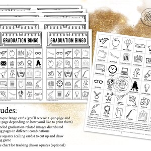 Graduation Bingo Cards: Printable Bingo Cards, Black and White, 50 ...