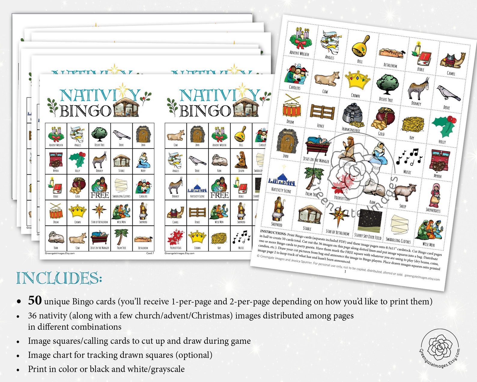Nativity Bingo Cards: Printable Christmas Bingo 50 Cards - Etsy