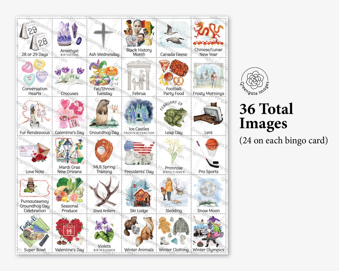 February Bingo - 50 PRINTABLE Unique Cards. Instant Digital Download ...