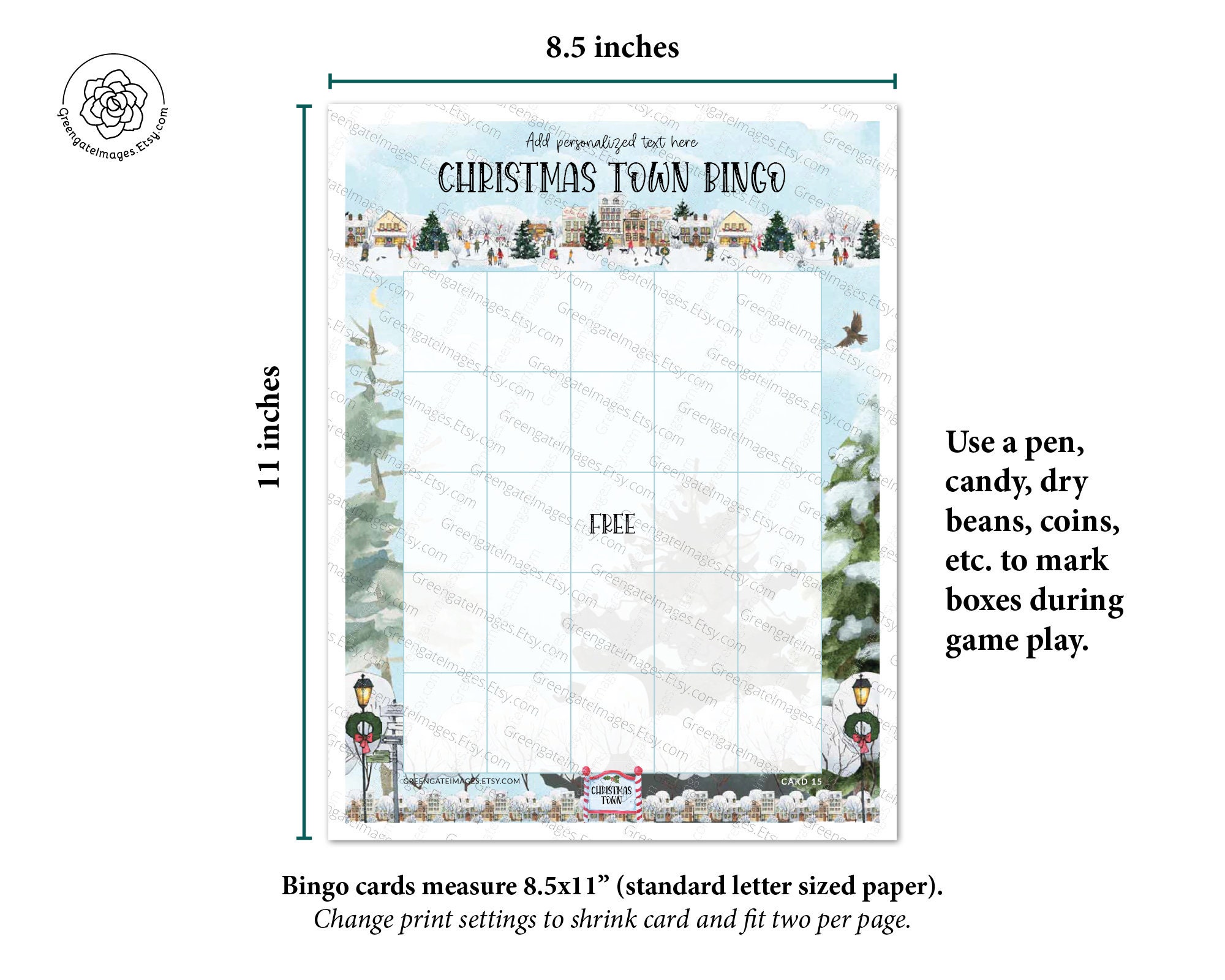 FILLABLE Christmas Town Bingo Template: 50 Cards Printable Pdf ...