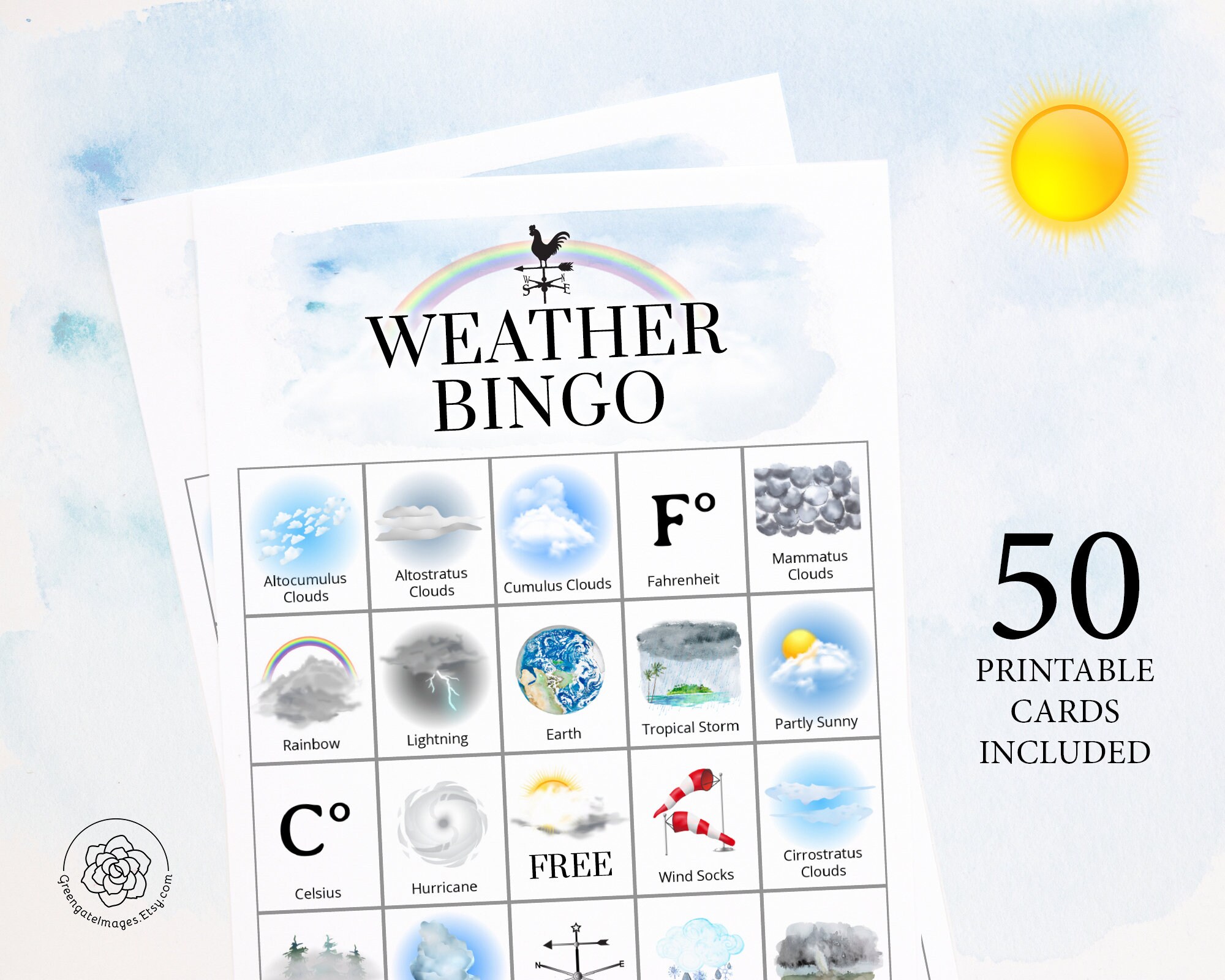 Weather Bingo Cards: Printable bingo cards 50 cards kids - Etsy España