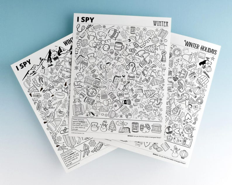 Winter I Spy Bundle - PRINTABLE - Answer Key Included! Three 8.5x11 ...