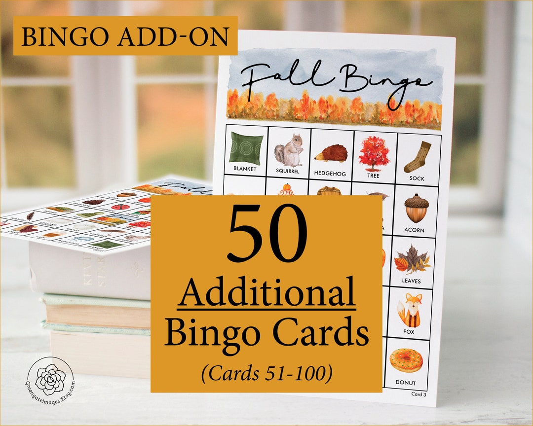 ADD-ON: 50 Additional Fall Bingo Cards (numbered 51-100) to Go With the ...