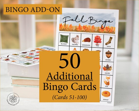 ADD-ON: 50 Additional Fall Bingo Cards numbered 51-100 to Go - Etsy