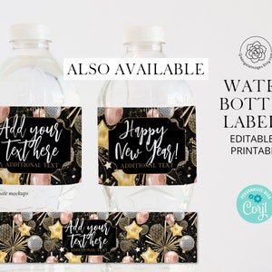 New Year's Water Bottle Label - Printable, Corjl Editable, Beverage ...