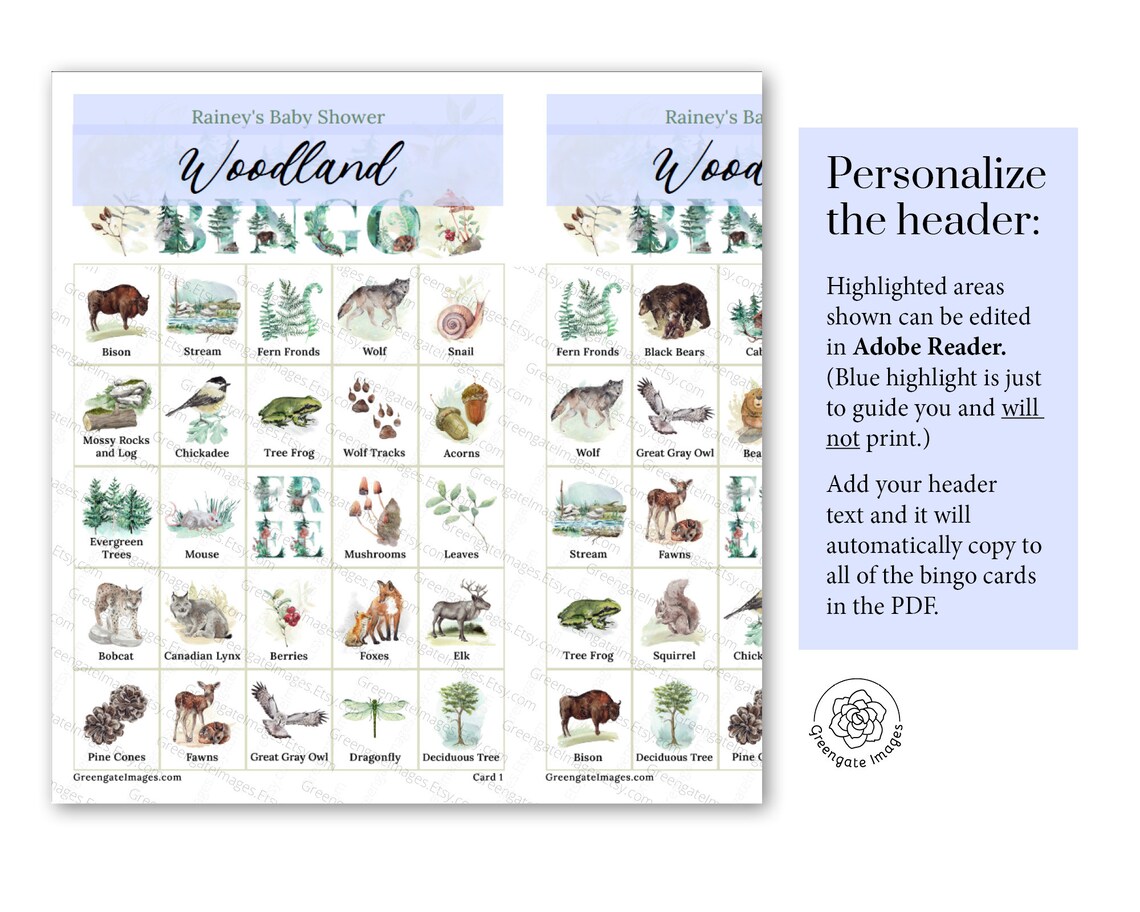 Woodland/forest Bingo 50 PRINTABLE Unique Cards Game Idea - Etsy