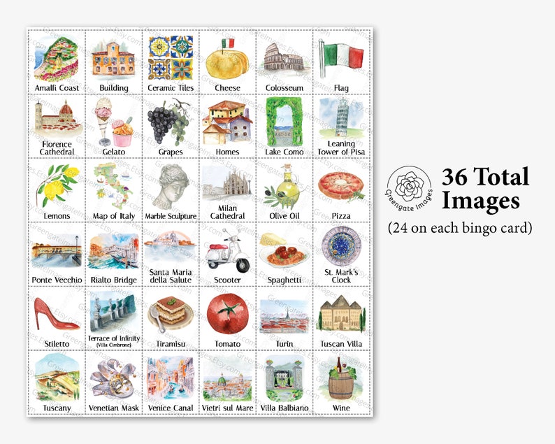 Italy Bingo PRINTABLE 50 Group Game Idea Personalized - Etsy