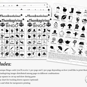 Thanksgiving Bingo Cards: Printable Bingo Cards, Black and White, 50 ...