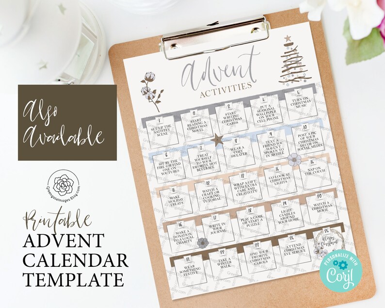 PRINTABLE Advent Calendar Advent Calendar Template Edit in | Etsy