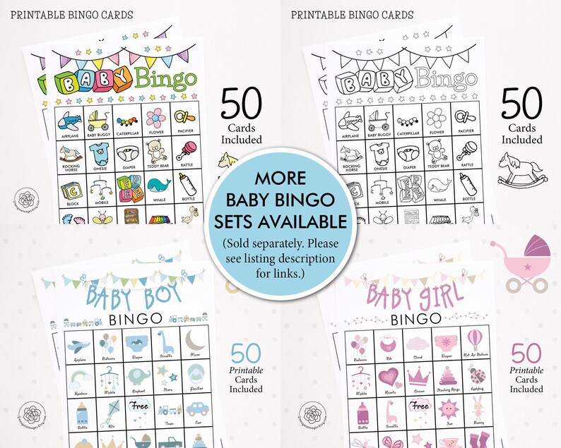 Baby Bingo Cards: Printable Bingo Set 50 Cards Party Idea - Etsy