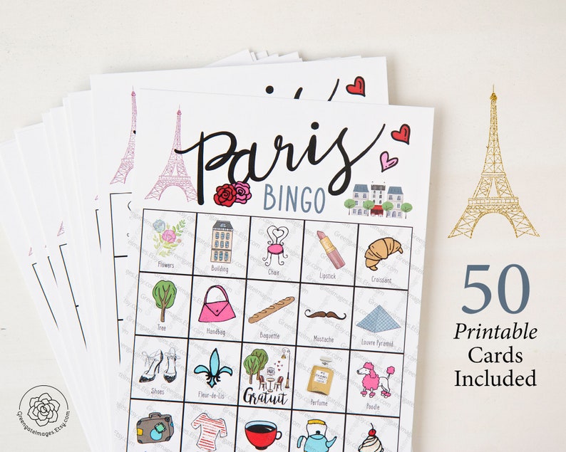 Paris Bingo Cards: Printable Bingo Cards, 50 Cards, Senior Citizen ...