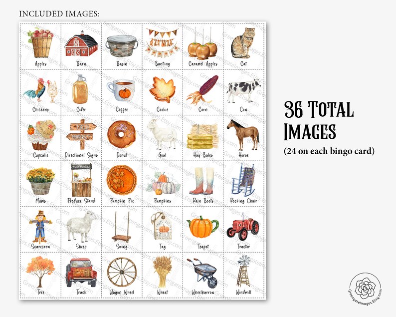 Pumpkin Patch Bingo Cards: PRINTABLE Bingo With Labeled Pictures. 50 ...