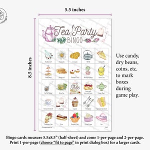 Tea Party Bingo Cards: 50 Printable Bingo Cards, Women's Ladies' Kids ...
