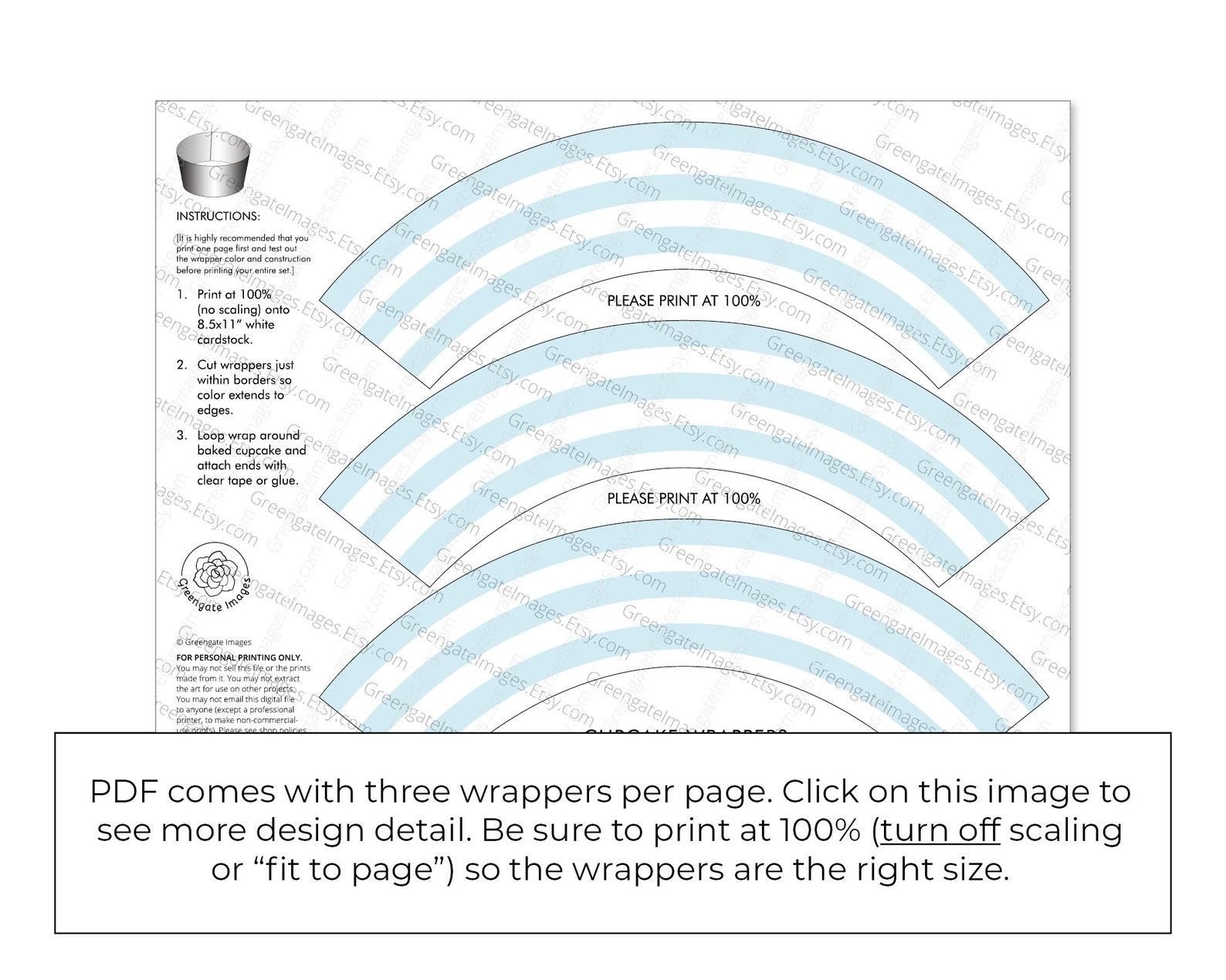 Light Blue Striped Printable Cupcake Wrapper Party Decoration ...
