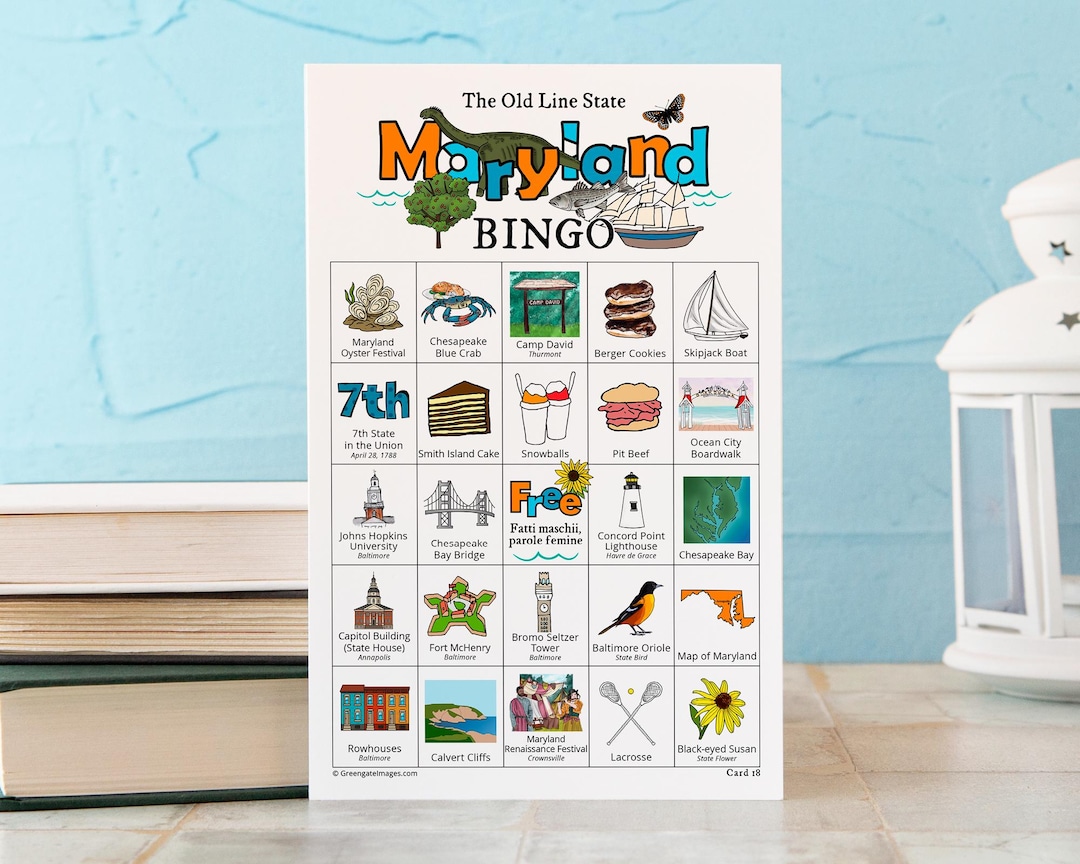 Maryland Bingo Cards - 50 PRINTABLE Unique Cards Download Instantly ...