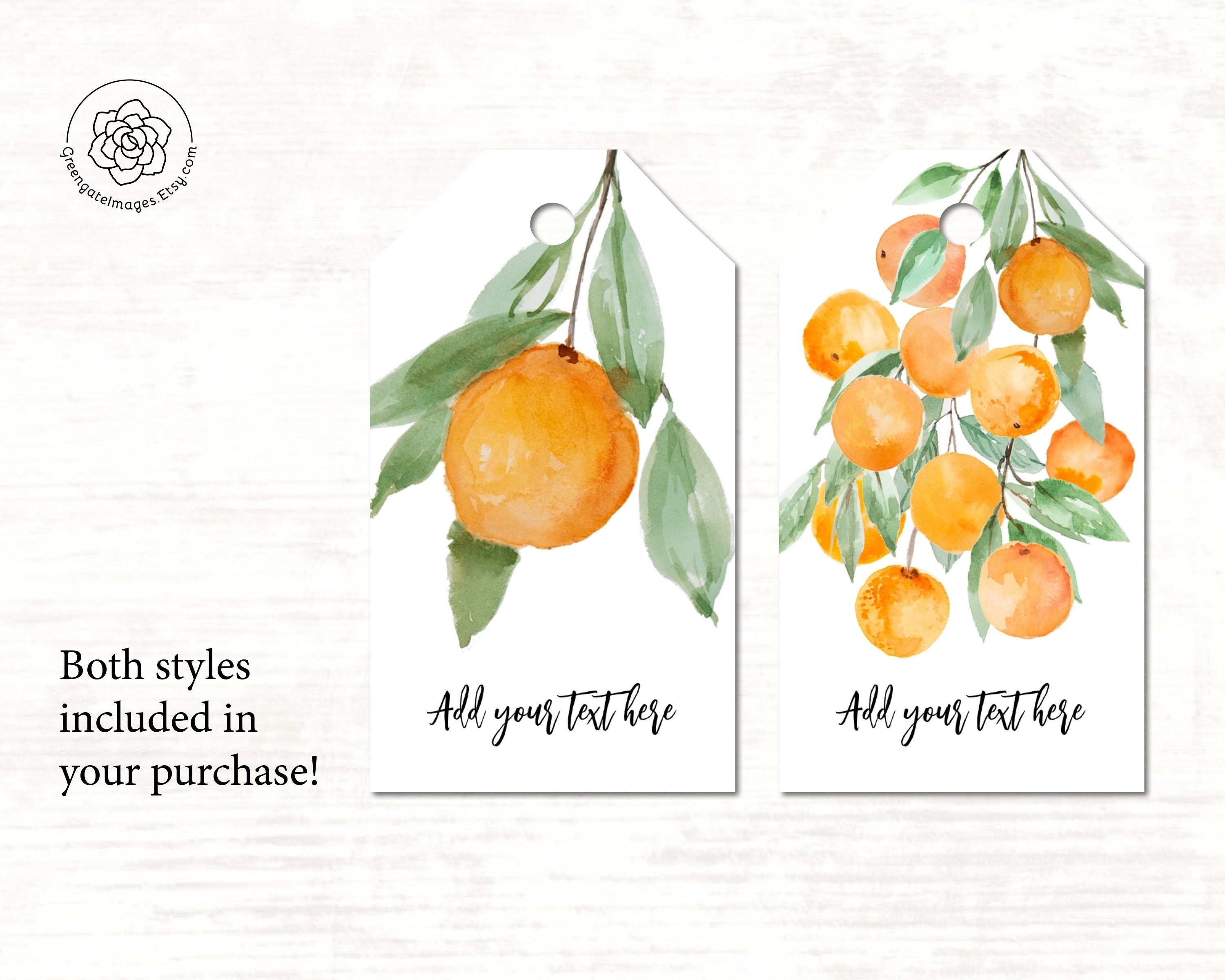 Orange Gift Tags Watercolor Oranges Leaves Corjl Editable | Etsy