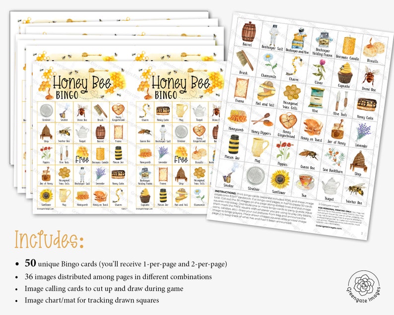Honey Bee Bingo - 50 PRINTABLE Unique Cards, Game Idea, Beekeeping ...