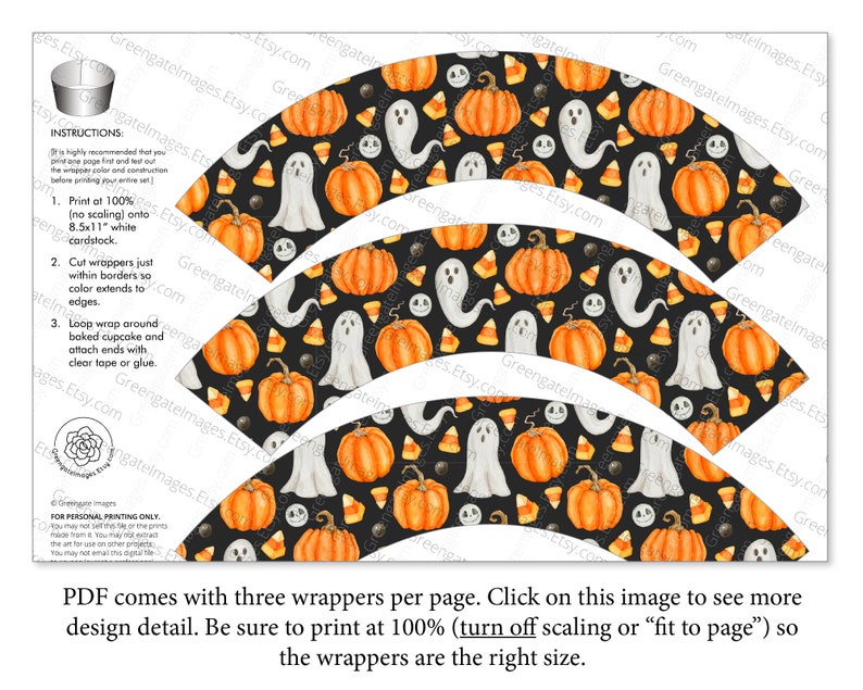 Halloween Cupcake Wrappers - Printable Cupcake Wraps With Watercolor ...