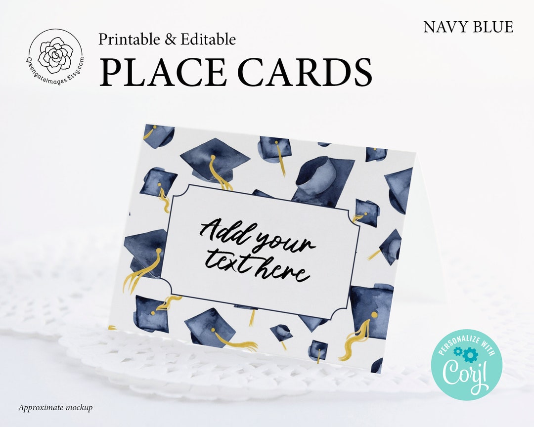 Graduation Buffet Signs Printable Placecard, Corjl, Navy Grad Cap ...