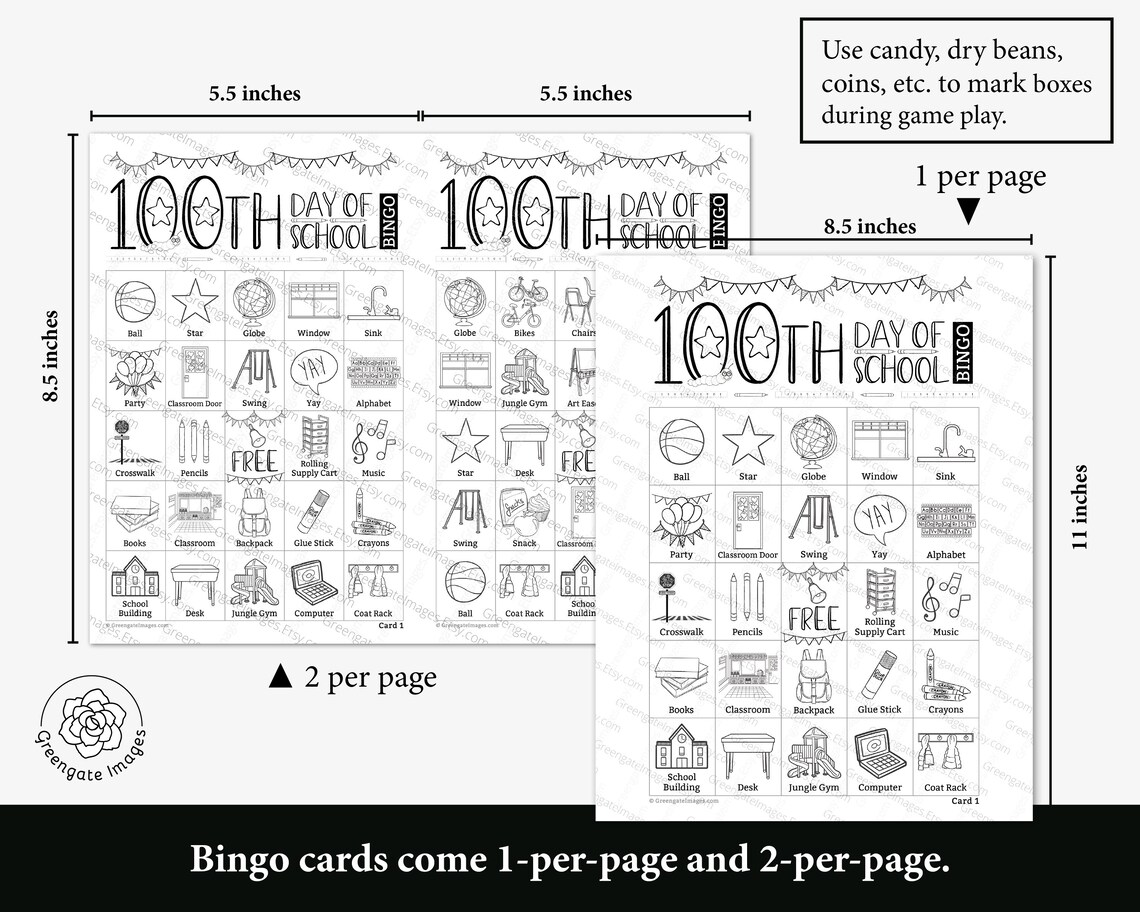 100th Day of School Bingo 50 PRINTABLE Unique Cards. Instant - Etsy