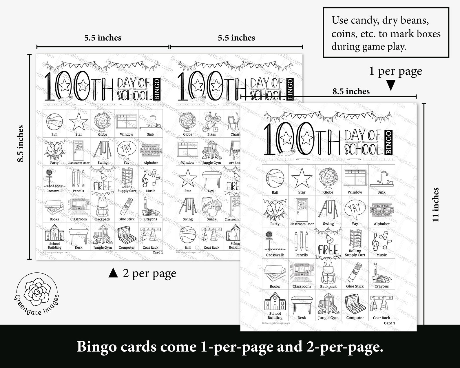 100th Day of School Bingo 50 PRINTABLE Unique Cards. Instant - Etsy