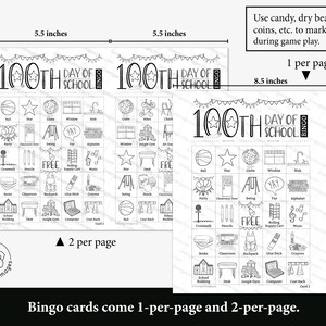 100th Day of School Bingo - 50 PRINTABLE Unique Cards. Instant Digital ...