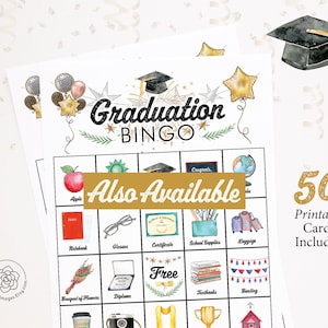 Graduation Bingo Cards: Printable Bingo Cards, Black and White, 50 ...
