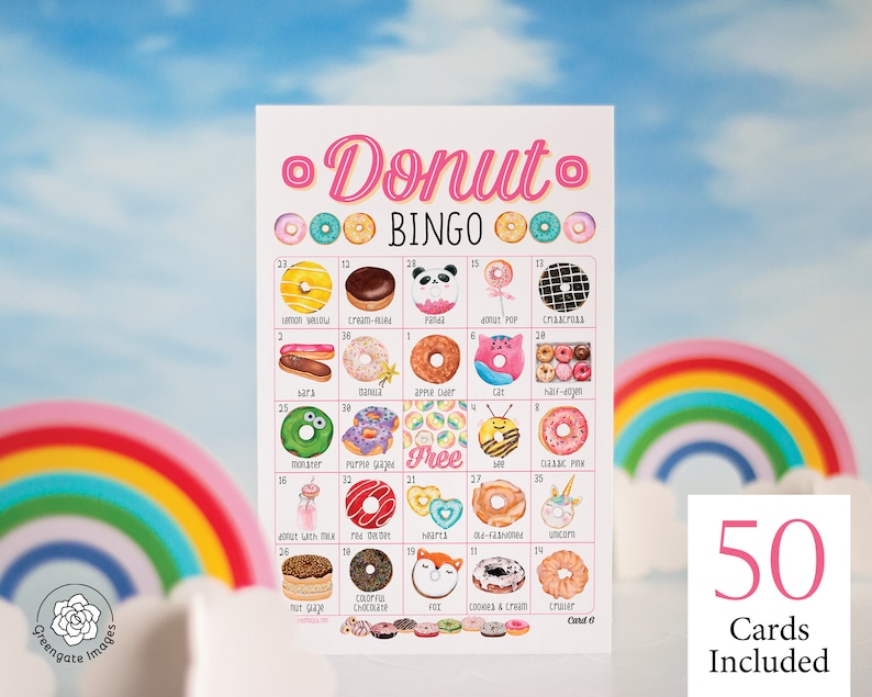 Donut Bingo - 50 PRINTABLE Unique Cards. Instant Digital Download PDF ...