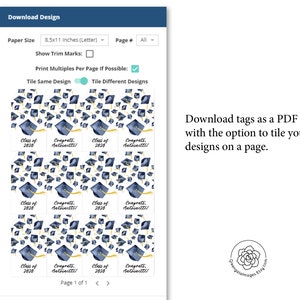 Navy Blue Graduation Cap Gift Tags - PRINTABLE, Editable Corjl, Favor ...